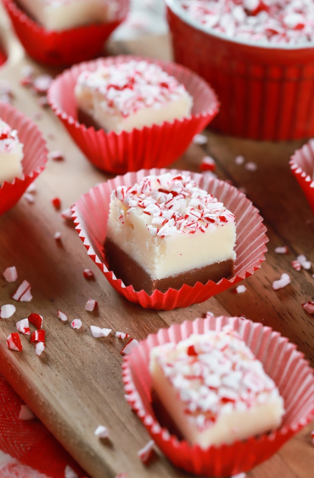 Chocolate Peppermint Layered Fudge - A Kitchen Addiction