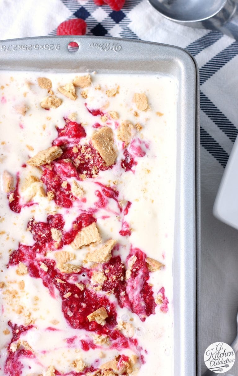 Raspberry Swirled Cheesecake Ice Cream - A Kitchen Addiction