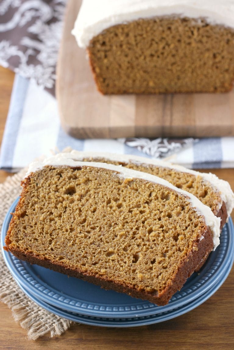 Pumpkin Bread with Maple Buttercream - A Kitchen Addiction