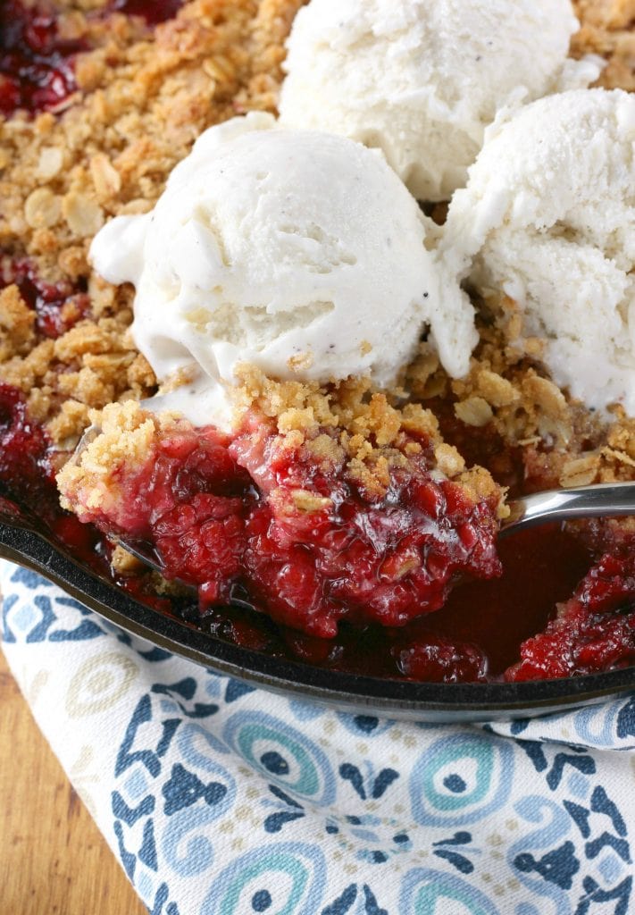 Grilled Skillet Raspberry Crisp - A Kitchen Addiction